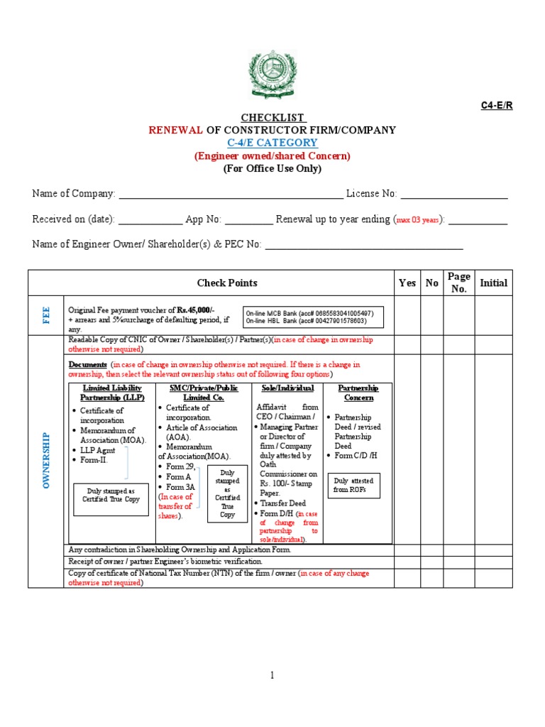 C4-E/R Constructor Firm Renewal Checklist | PDF | Limited Liability ...
