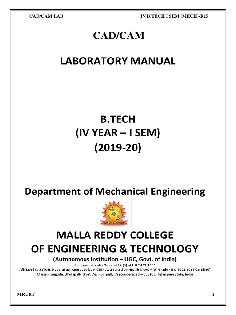 CAD/CAM Lab Manual for ME Students | PDF | Computer Aided Design | Bending