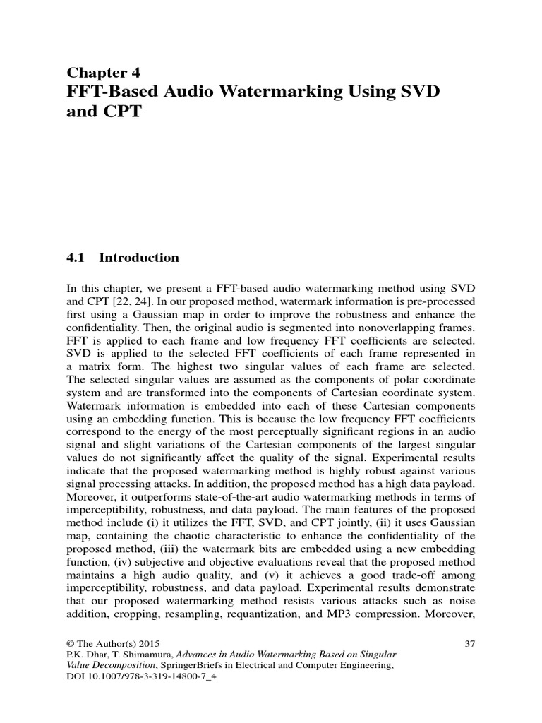 FFT-Based Audio Watermarking Using SVD and CPT | Download Free PDF | Signal To Noise Ratio ...