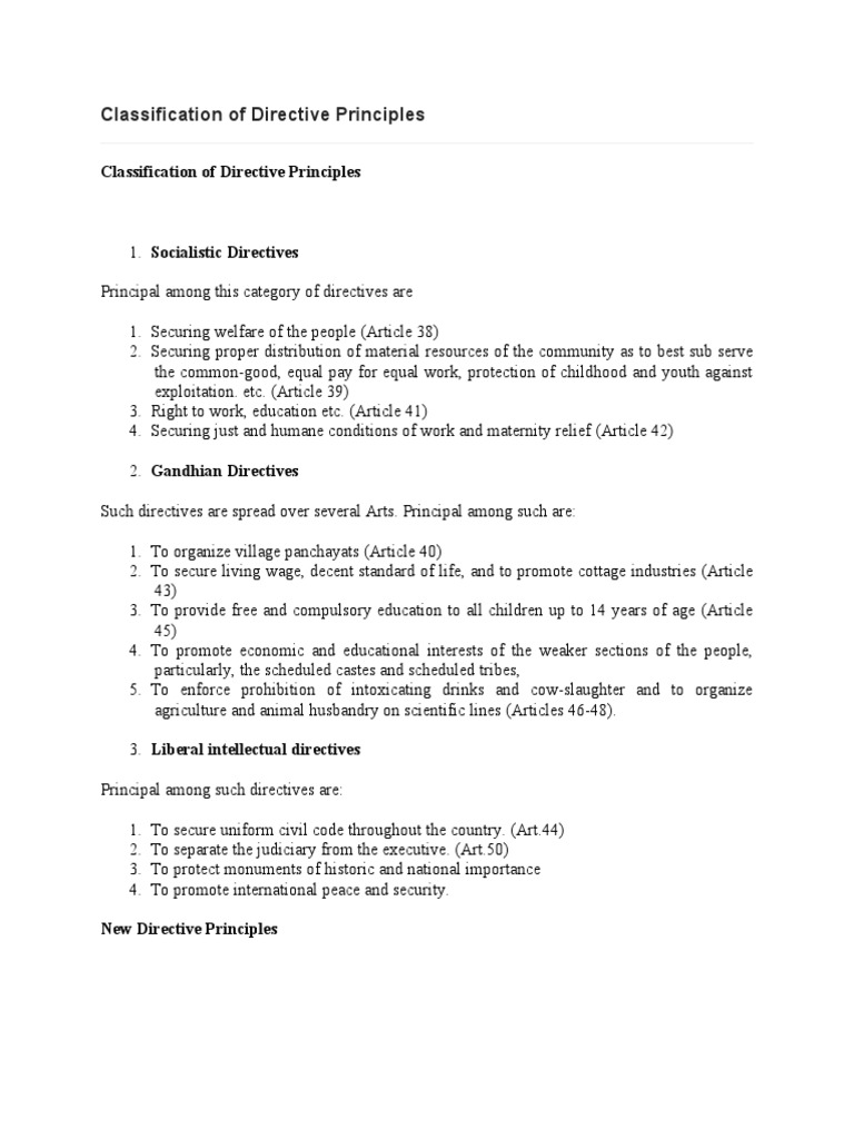 Classification of Directive Principles (With Classification) | PDF ...