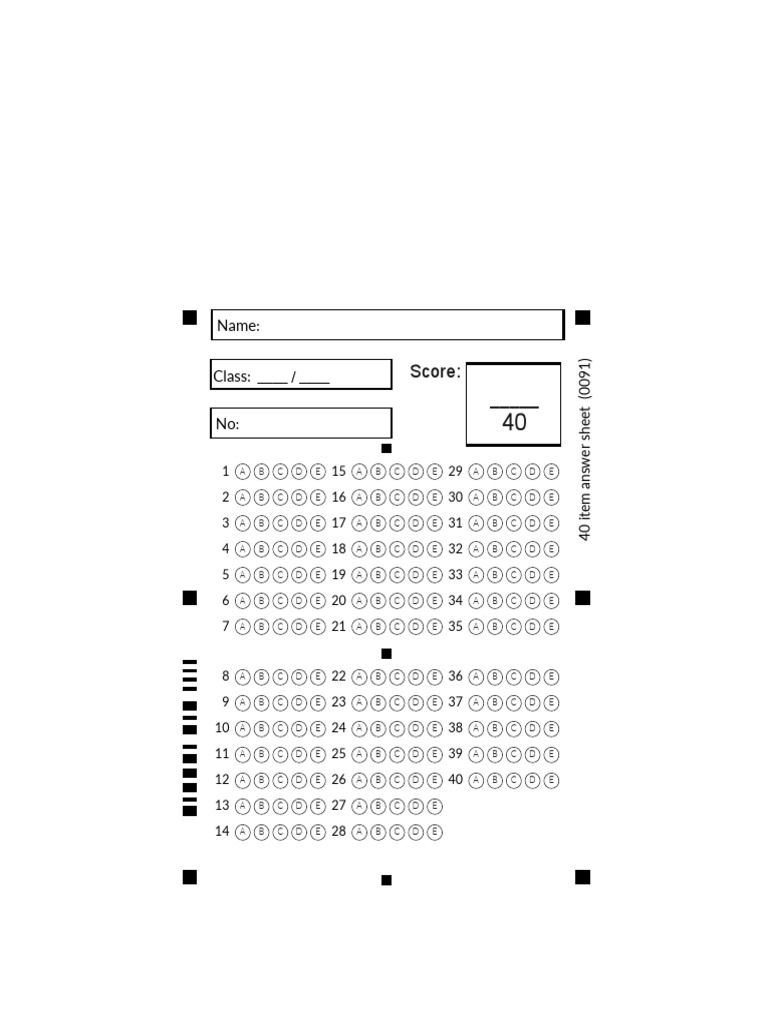 40 Item Asnwer Sheet | PDF | Teaching Methods & Materials