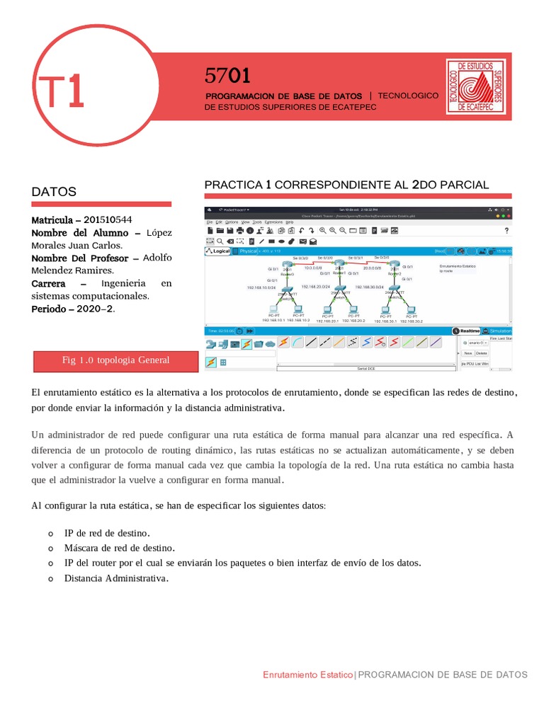 Practica 2 - Enrutamiento Estatico | PDF | Enrutador (Computación) | Dirección IP