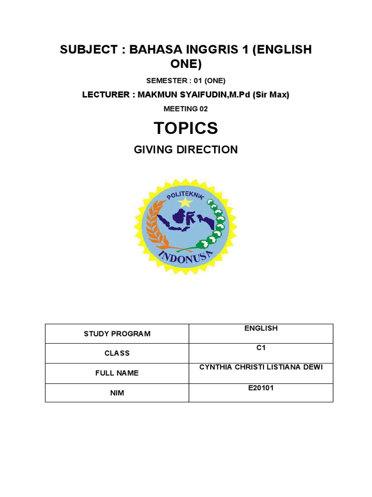 E20101 - CYNTHIA CHRISTI LISTIANA DEWI - Giving Direction | PDF | Verb ...