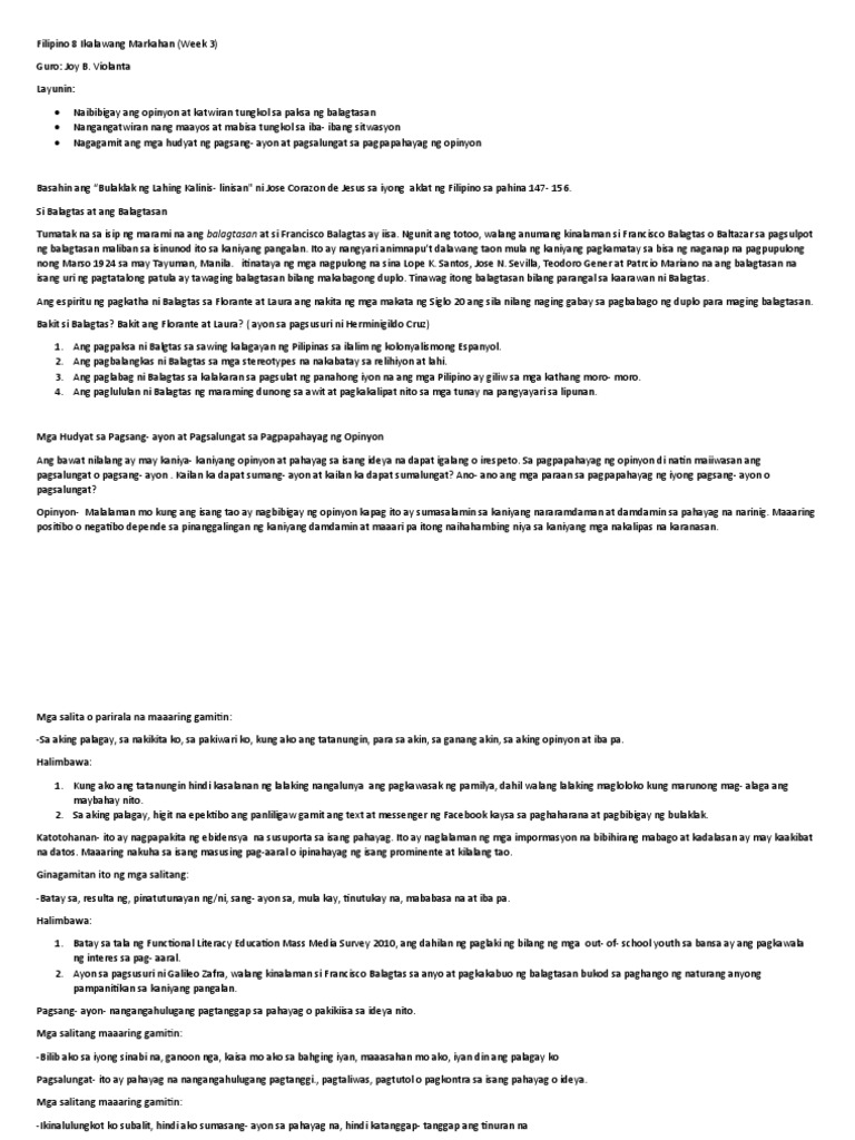Mga Hudyat Sa Pagsang-Ayon at Pagsalungat Sa Pagpapahayag NG Opinyon | PDF