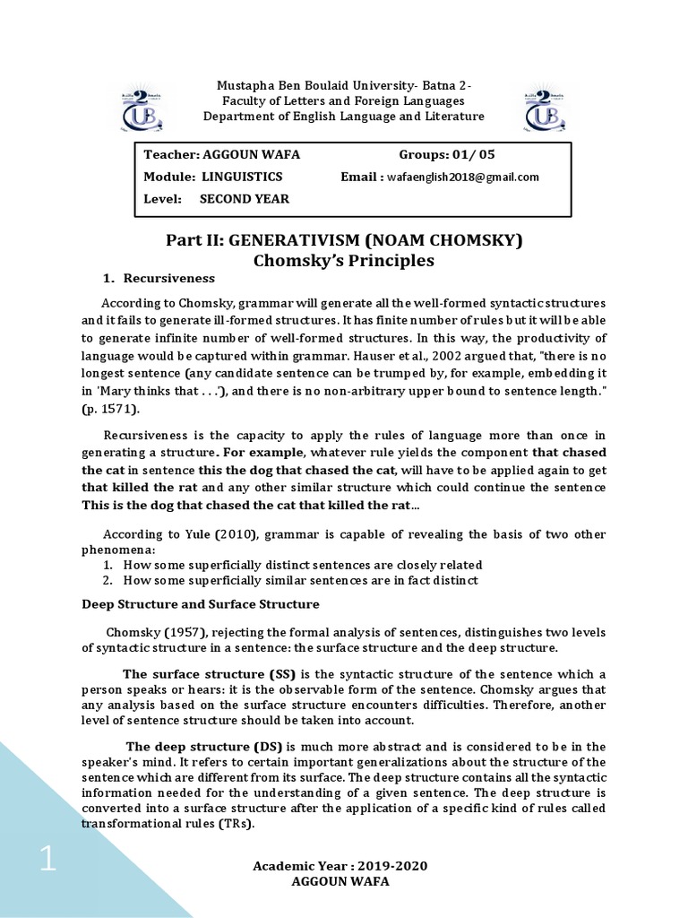 Linguistics: Chomsky's Generativism | PDF | Syntax | Human Communication