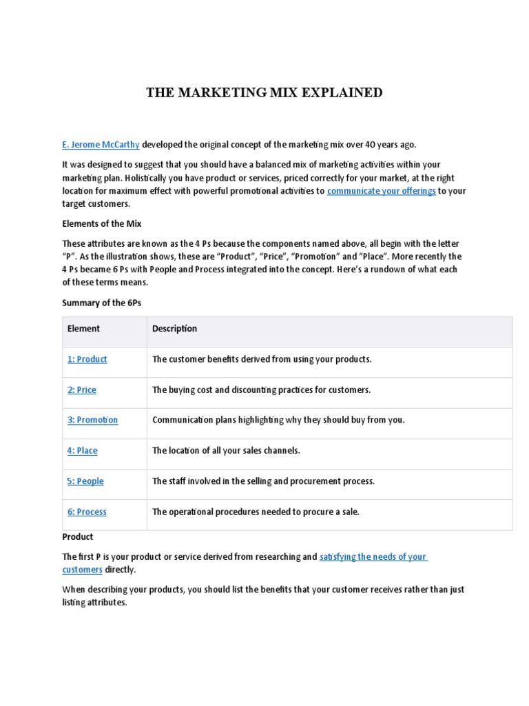 The Marketing Mix Explained | PDF | Pricing | Enterprise Resource Planning