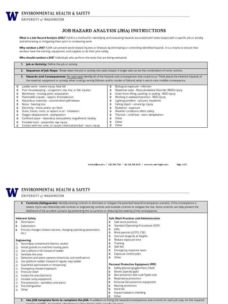 Job Hazard Analysis (Jha) Instructions: Job or Activity: Sequence of ...