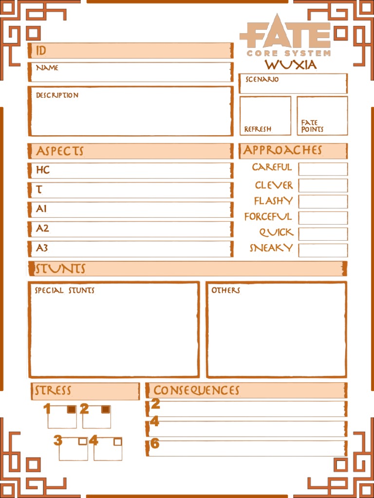 Wuxia Character Sheet FAE V02 | PDF