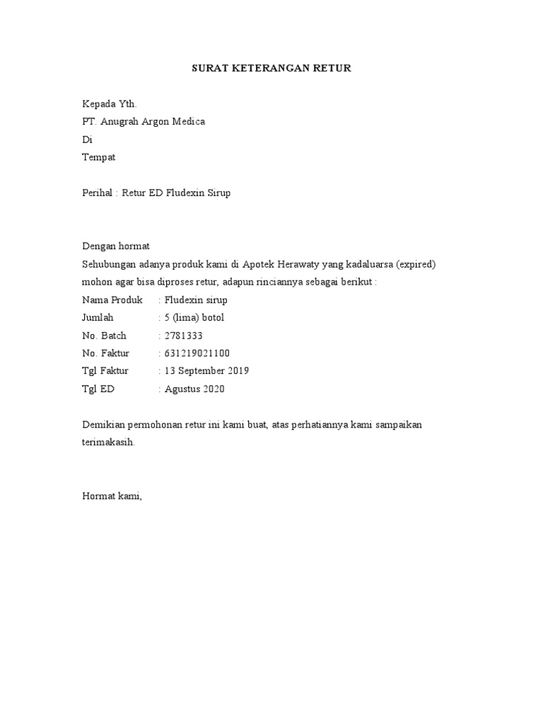 Surat Keterangan Retur | PDF