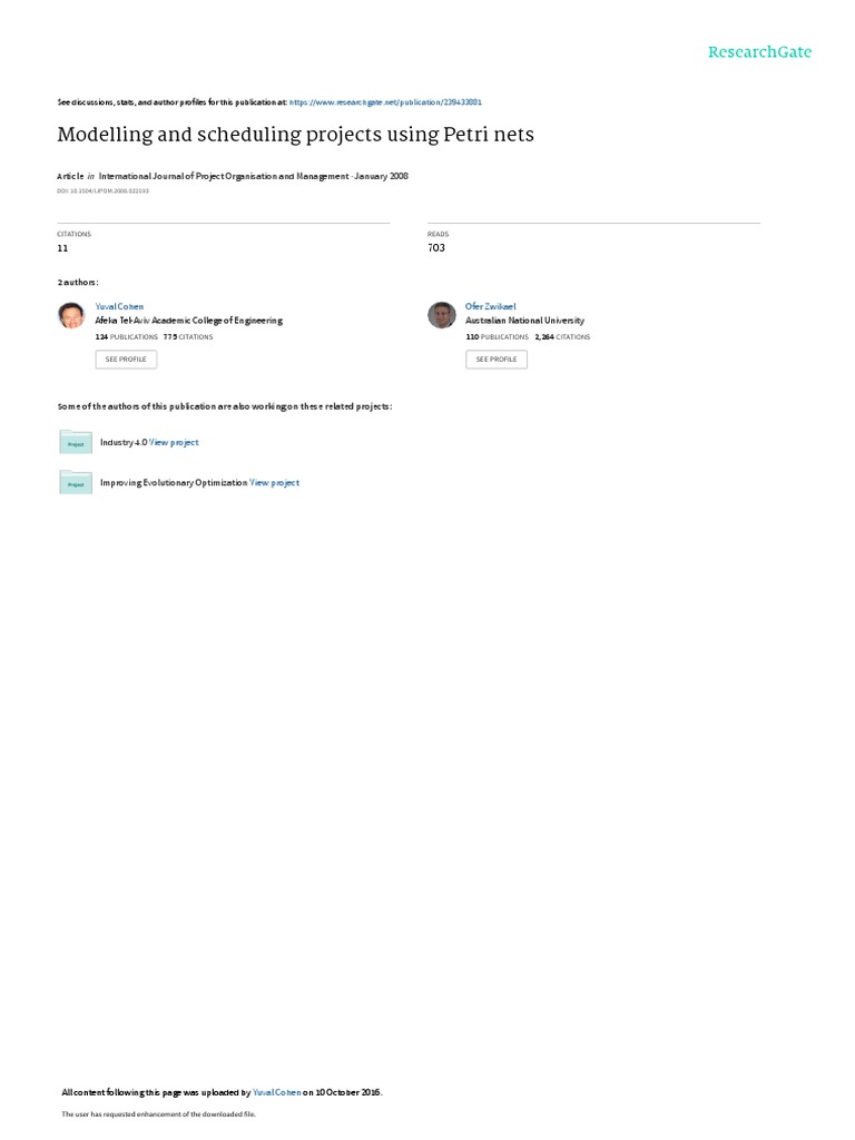 Modelling and Scheduling Projects Using Petri Nets | PDF | Simulation | Project Management