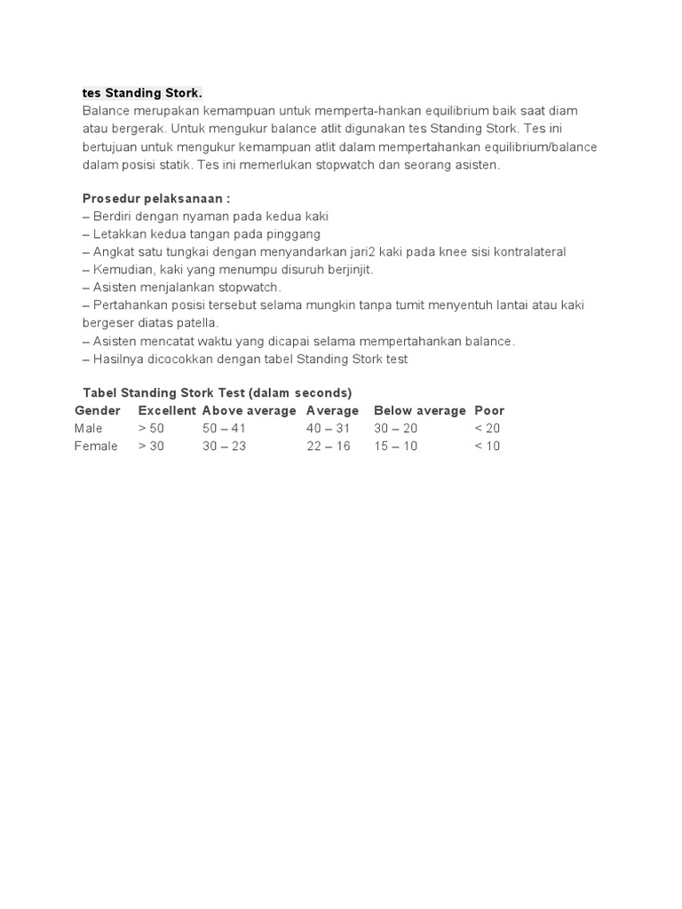 Tes Standing Stork untuk Mengukur Balance | PDF | Kesehatan Holistik
