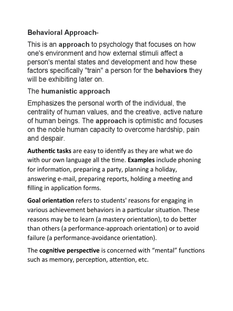 An Analysis of Approaches in Psychology: Behavioral, Humanistic ...