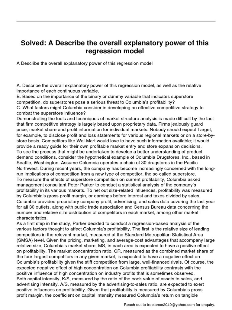 A Describe The Overall Explanatory Power of This Regression Model | PDF