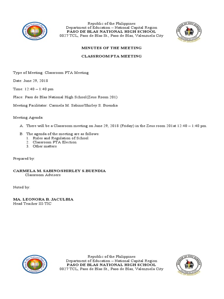 Minutes of The Meeting Template | PDF