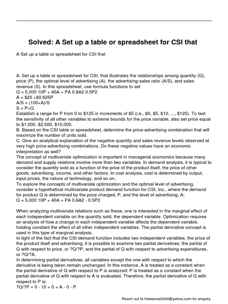 A Set Up A Table or Spreadsheet For Csi That | PDF