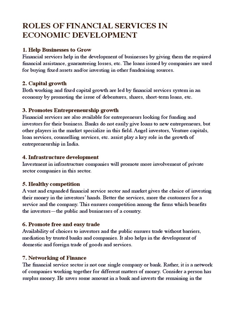 Roles of Financial Services in Economic Development | PDF | Investor ...