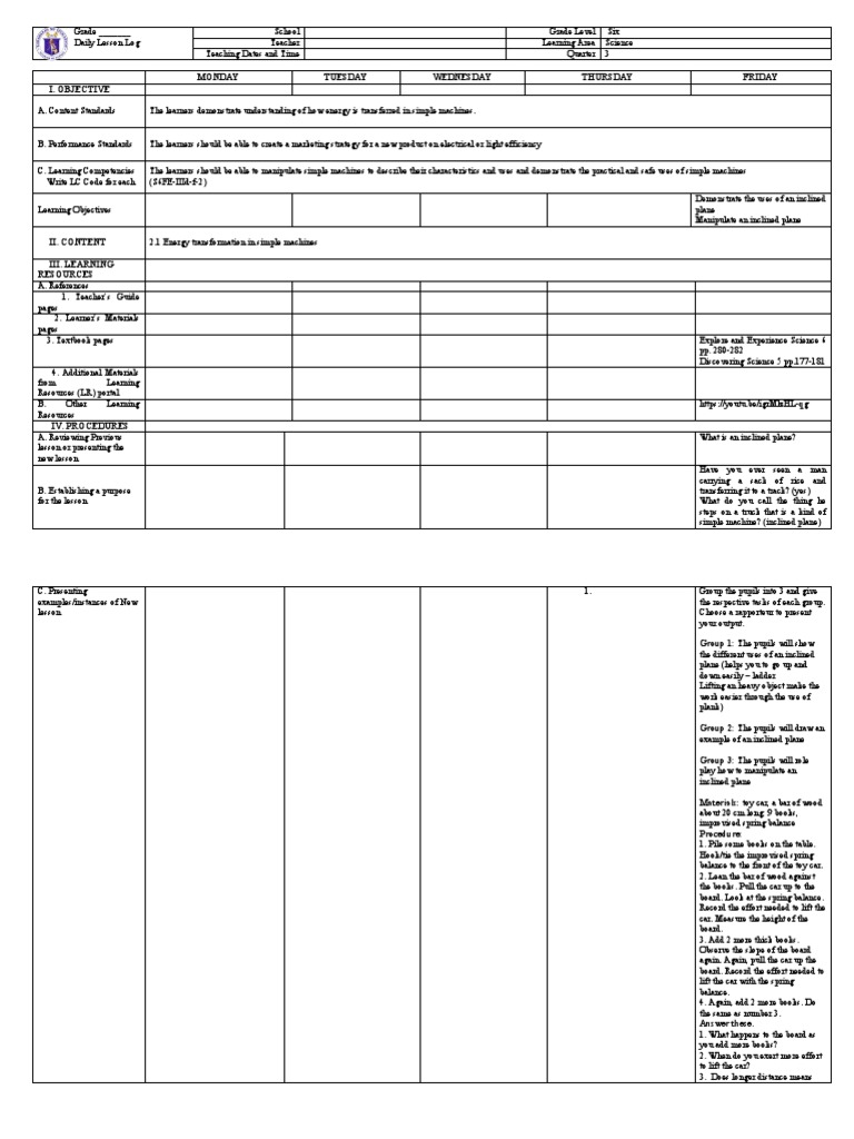 Lesson Plan Science 6 - Simple Machine | PDF | Lesson Plan | Machines