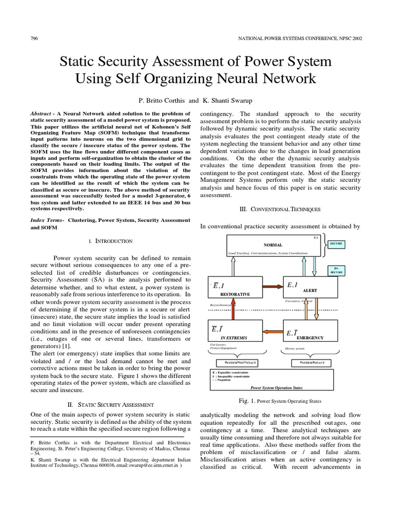 Static Security Assessment of Power System Using Self Organizing Neural Network | PDF ...