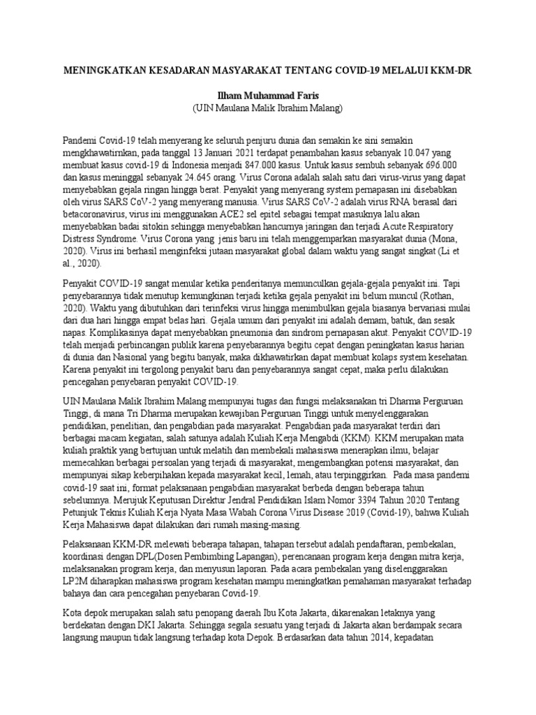 Essai KKM Ilham Muhammad Faris (18910032) Meningkatkan Kesadaran Masyarakat Tentang Covid | PDF