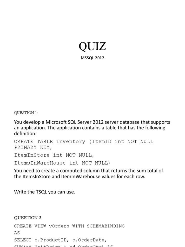 Quiz Niit MSSQL | PDF | Microsoft Sql Server | Database Index