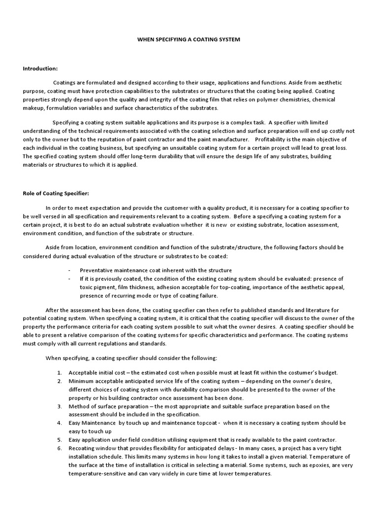 Coating System Specification Guide | PDF | Epoxy | Materials
