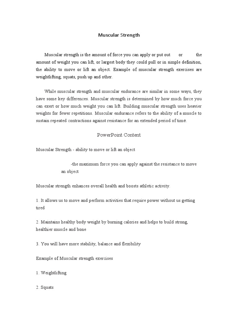 Muscular Strength: E. Powerpoint Content | PDF