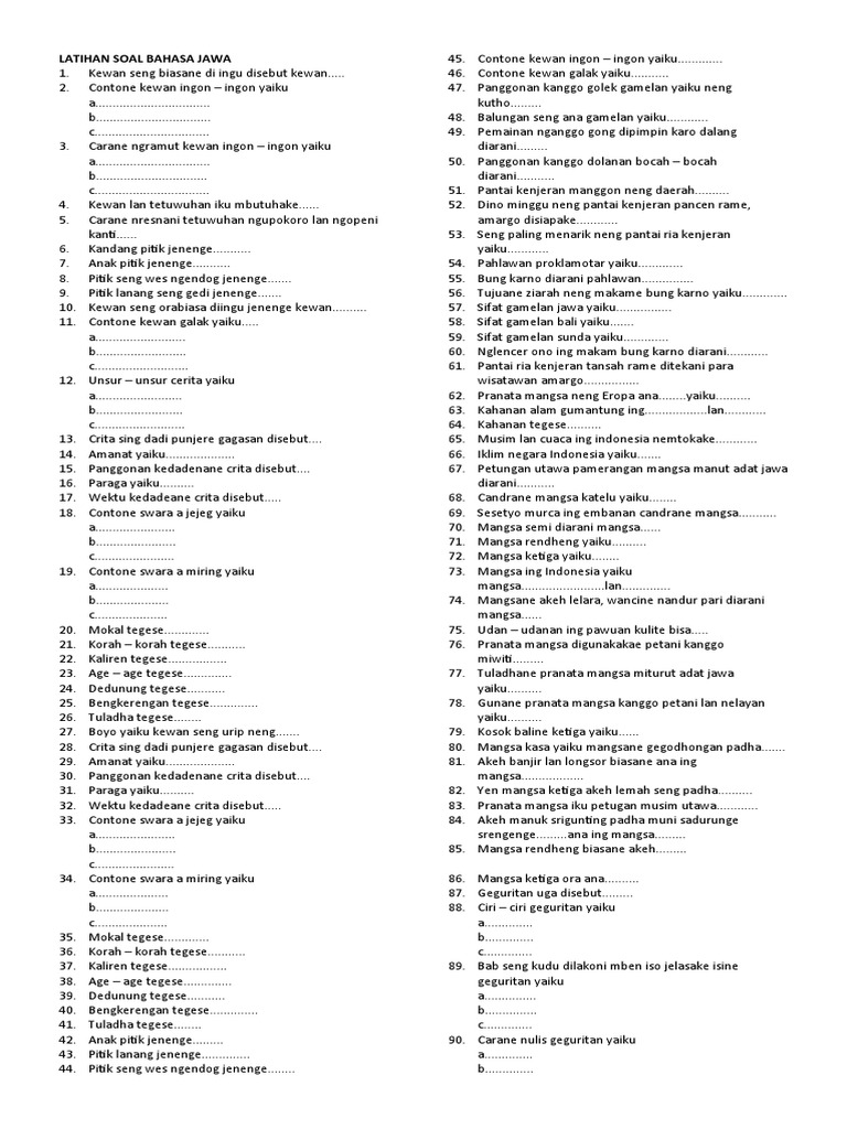 Latihan Soal Bahasa Jawa | PDF