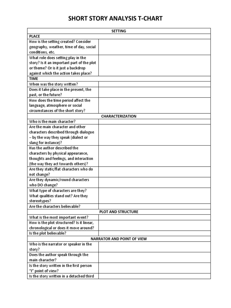 Short Story Analysis T-Chart | PDF | Plot (Narrative) | Narration
