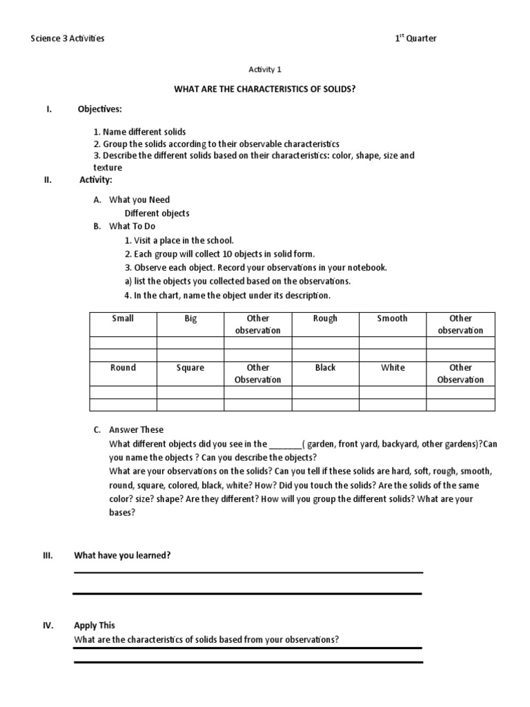 First Quarter Science Activities | PDF | Thermometer | Temperature