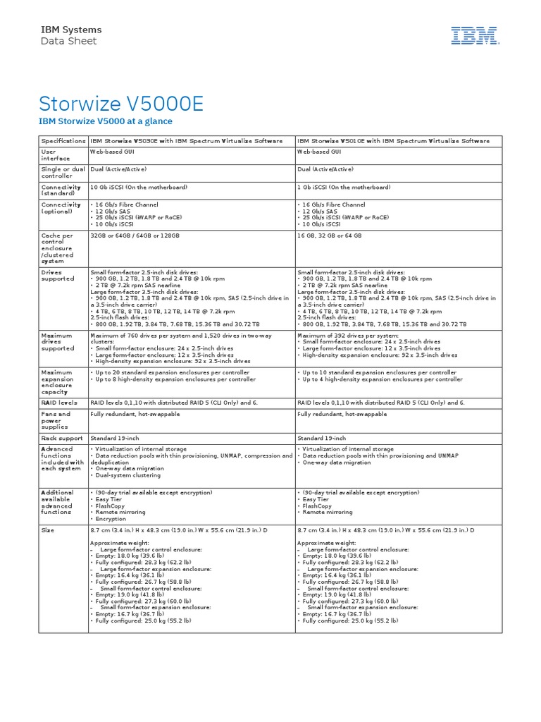 Storwize V5000E: Data Sheet | PDF | Information Age | Computer Engineering