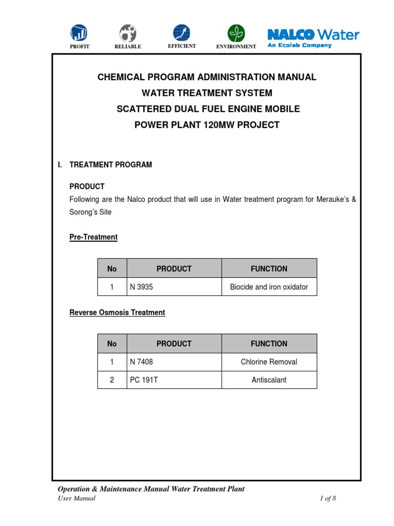 Chemical Program Administration Manual | PDF | Membrane | Water ...