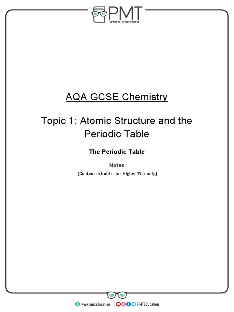 AQA GCSE Chemistry: The Periodic Table and Atomic Structure | PDF ...