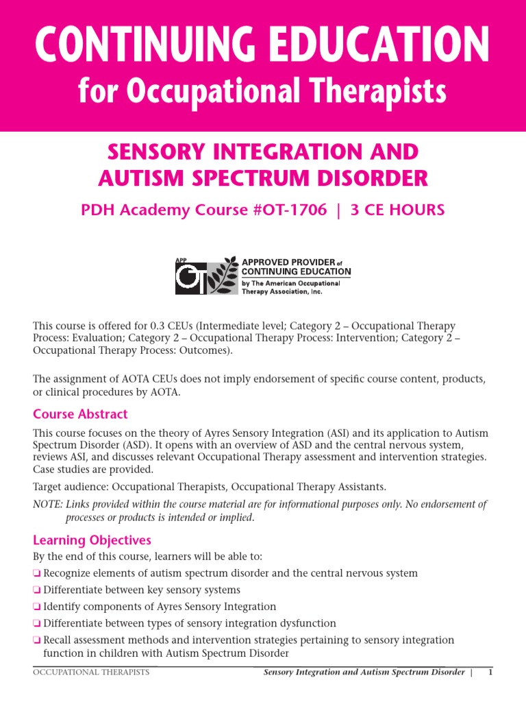 SENSORY INTEGRATION For ASD | PDF | Somatosensory System | Pervasive ...