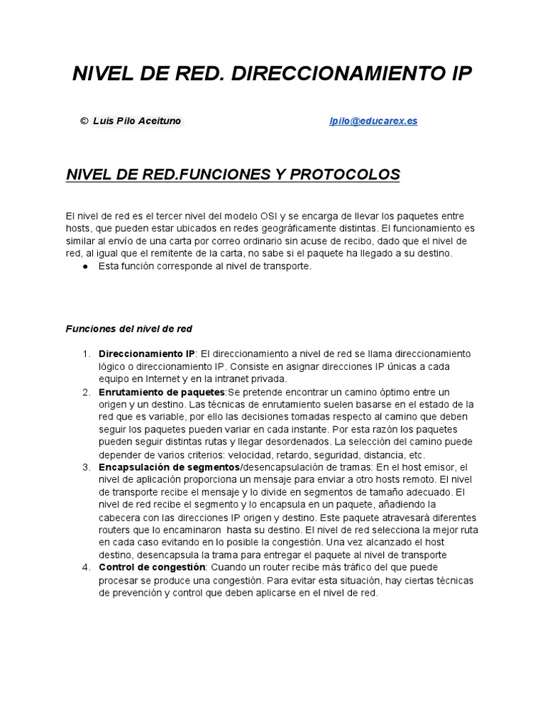 Nivel de Red | PDF | Dirección IP | Protocolos de internet