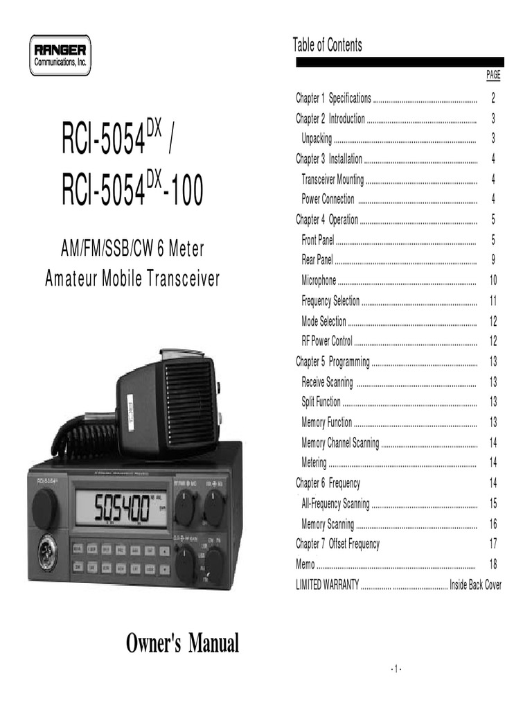 RCI 5054 100 Users-Manual-237826 | PDF | Radio | Frequency Modulation