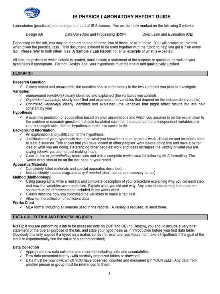 IB Physics Lab Report Guide | PDF | Hypothesis | Scientific Method