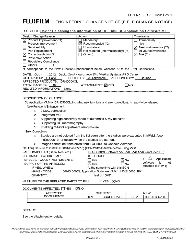 Engineering Change Notice (Field Change Notice) : ECN No. 2012-E ...