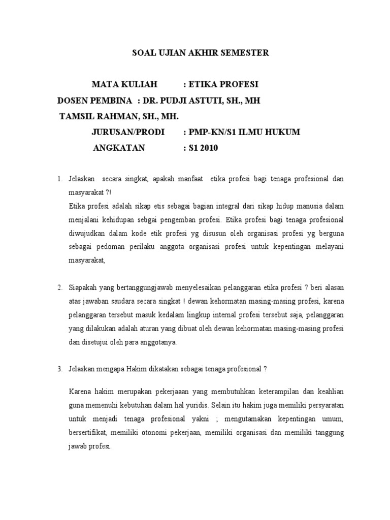 Soal Uas Etika Profesi | PDF