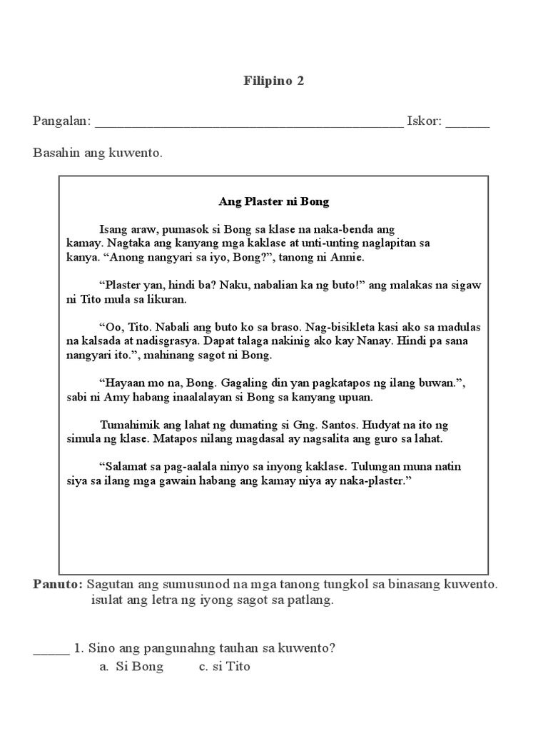 Assessment in Filipino 2 | PDF