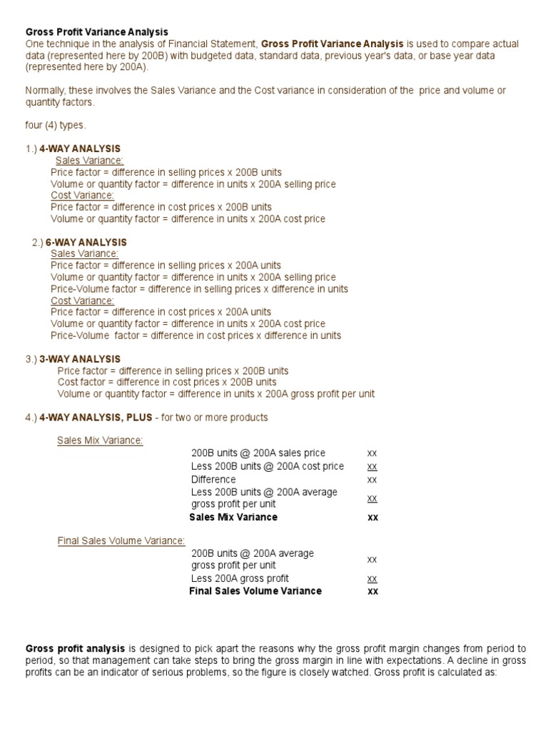 Gross Profit Variance Analysis | PDF | Gross Margin | Prices
