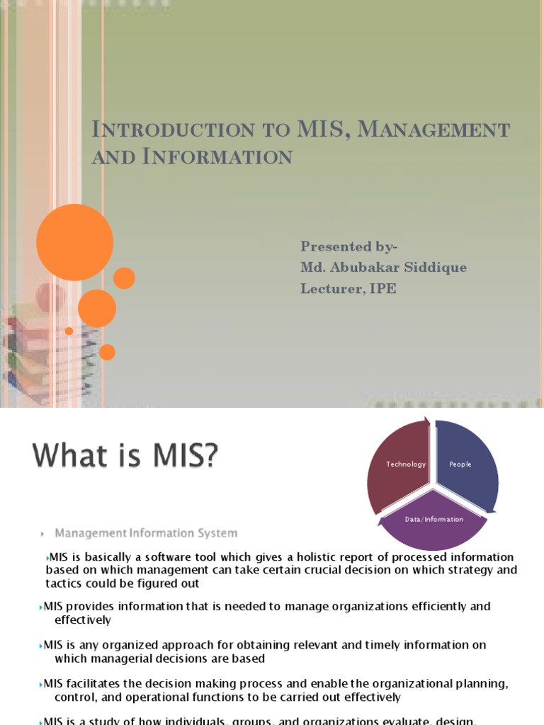 Basic Concepts of MIS, Information and Management - Lecture | PDF ...