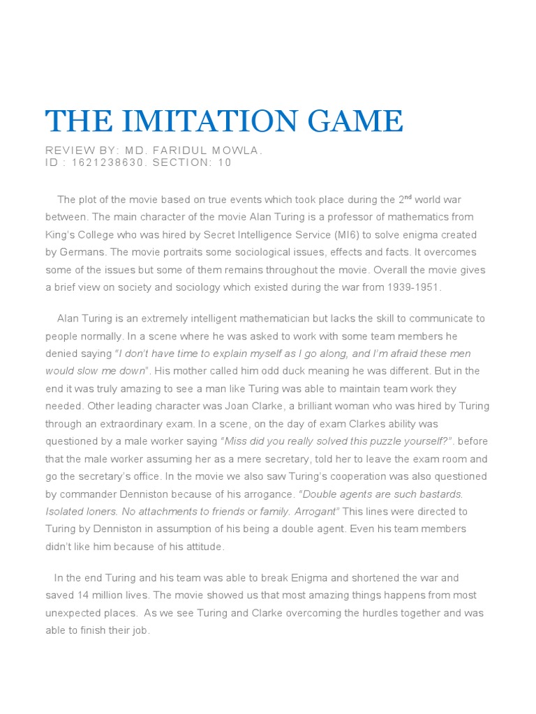 Movie Review (The Imitation Game) | PDF | Gender | Gender Studies