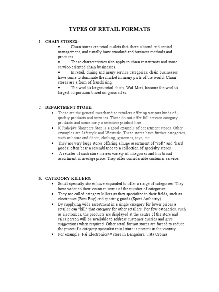Types of Retail Formats | PDF | Supermarket | Retail