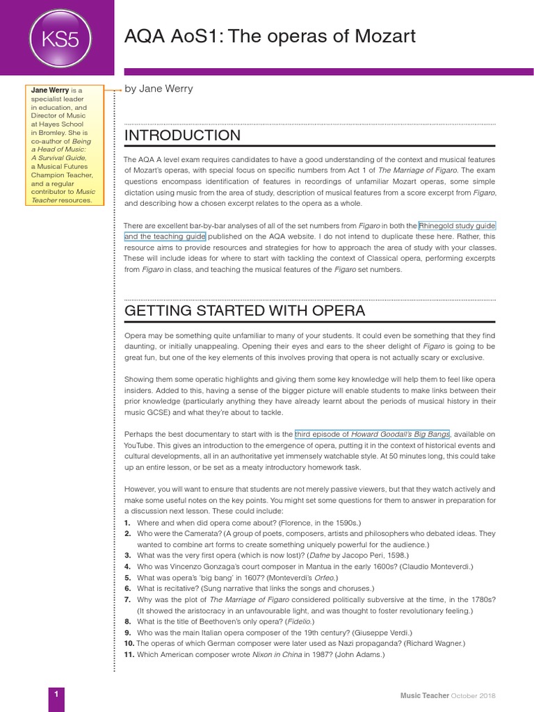 Teaching Mozart's Operas in Class | PDF | The Marriage Of Figaro | Opera