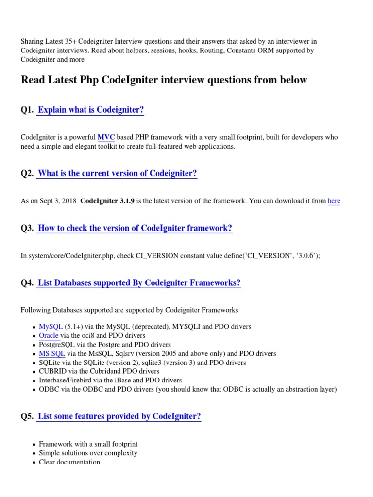 Read Latest Php Codeigniter Interview Questions From Below Explain What Is Codeigniter Pdf
