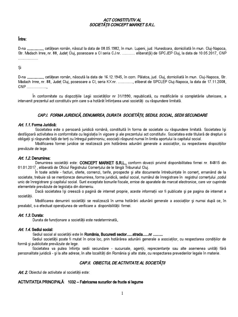 Act Constitutiv MODEL | PDF
