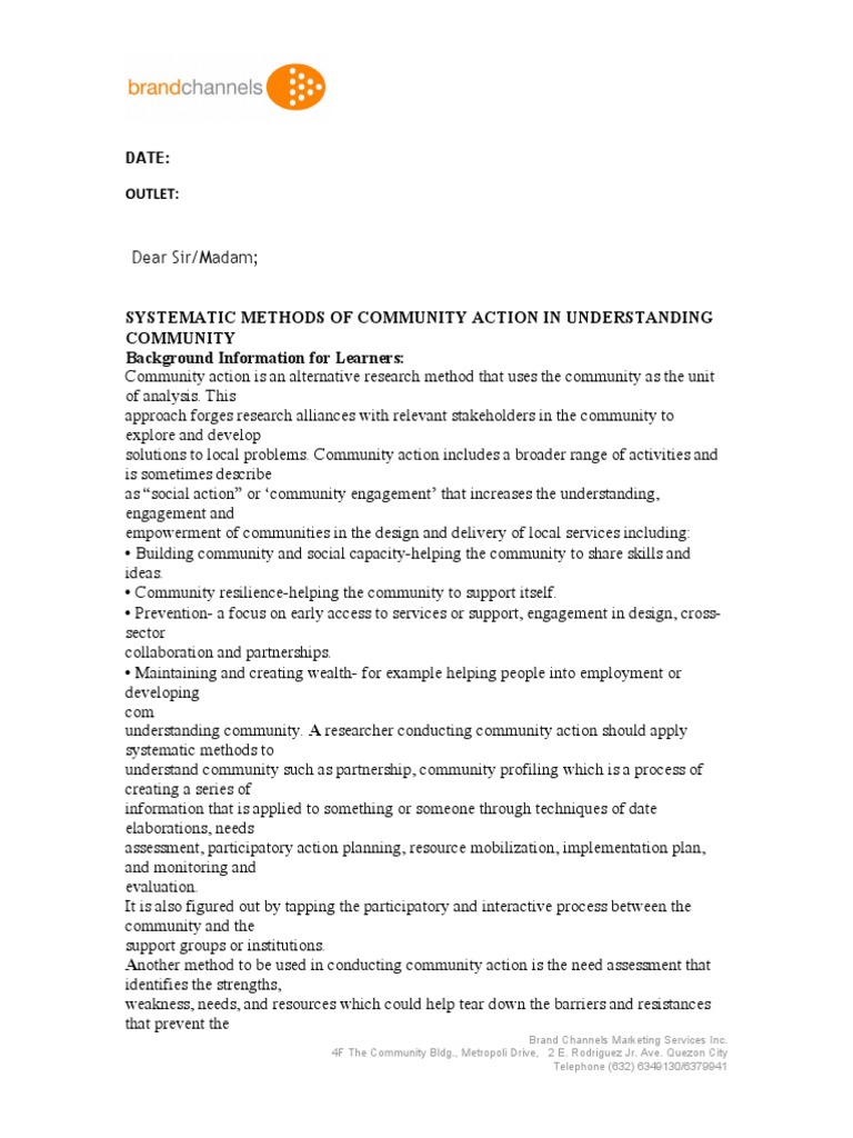 Systematic Methods of Community Action in Understanding Community ...