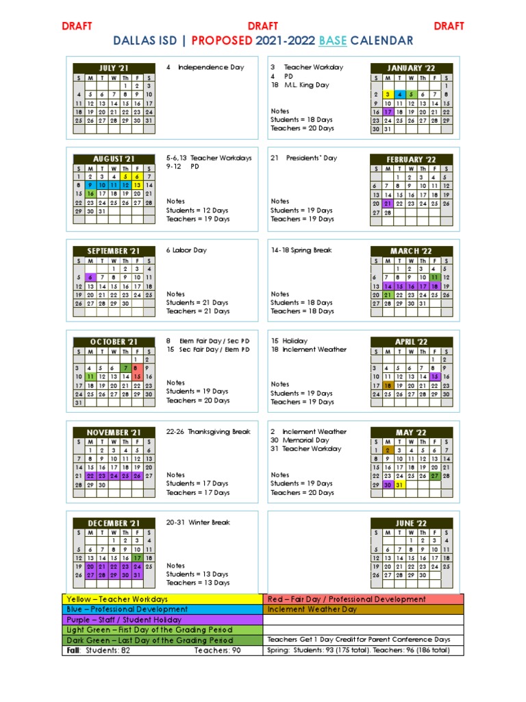 Dallas ISD 2021-2023 Proposed Calendars | PDF