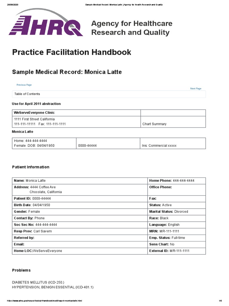 Sample Medical Record - Monica Latte - Agency For Health Research and ...