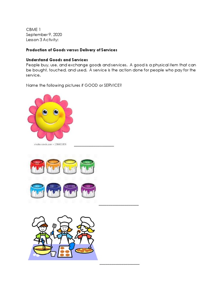 Lesson 3 - Production Goods Versus Delivery Services Activity | PDF ...